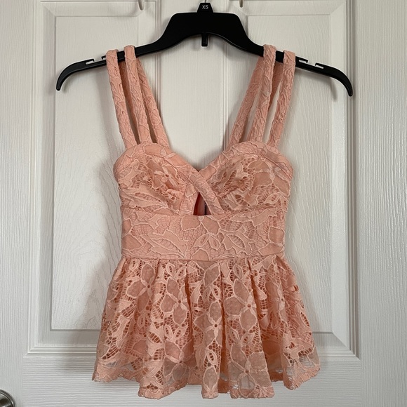 Material Girl | Tops | Material Girl Peplum Double Strap Lace Top ...